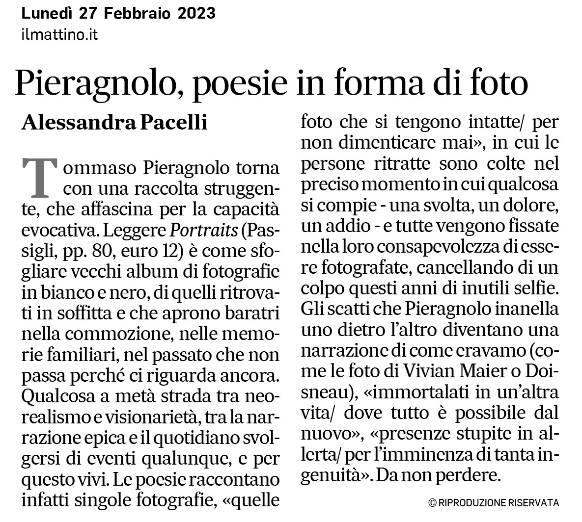 "Pieragnolo, poesie in forma di foto" – il mattino.it, 27 febbraio 2023 ...